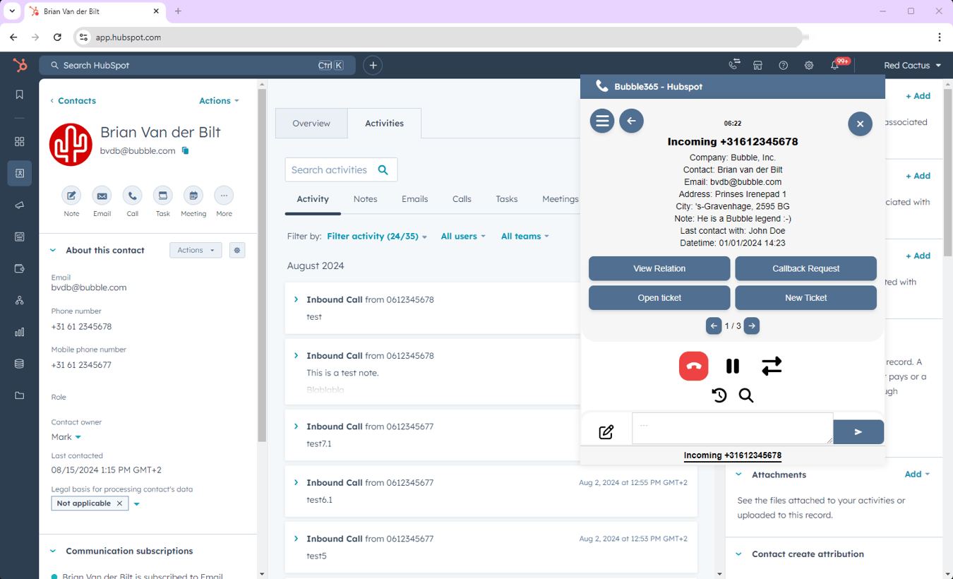 New: Embedded telephony integration HubSpot